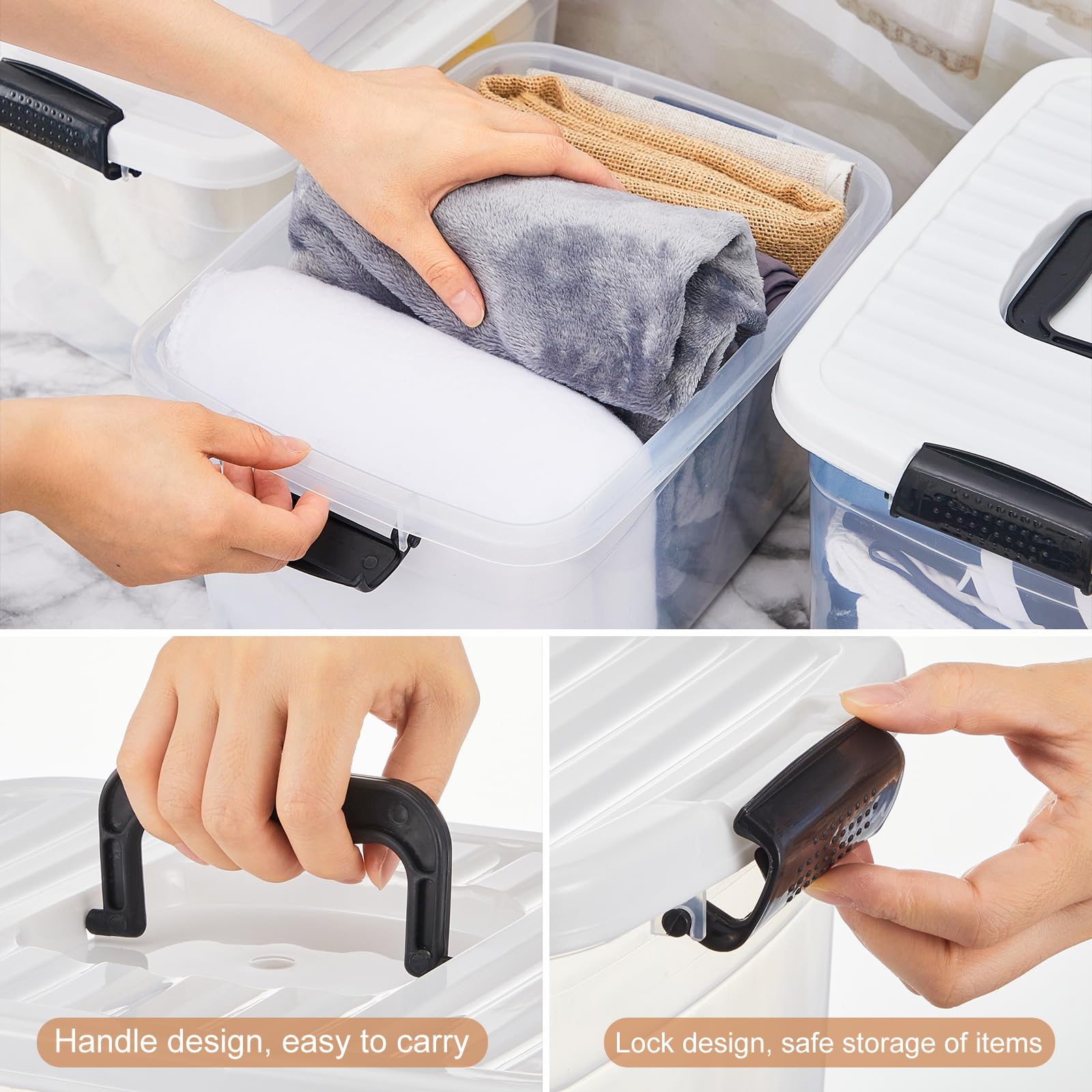 Cunno 12 Pack Plastic Storage Bins with Lids Clear Storage Containers Stackable Plastic Storage Latch Box Organizer with Handle (12 Qt)