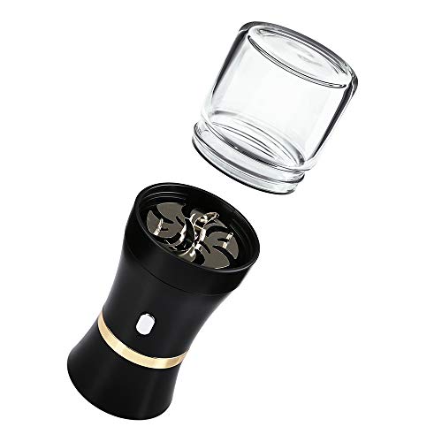 Electric Grinder Spice Herb Grinder USB-Rechargeable, 2pcs 1.7oz Glass Herb Chamber - Mini Portable (Black & Gold Ring)