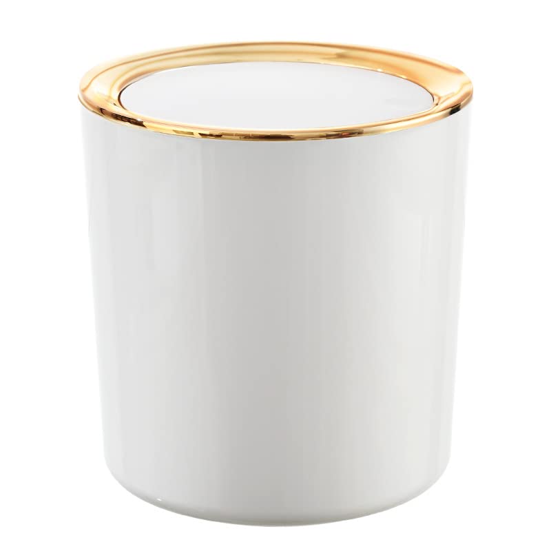Mini Trash Can with Lid, -Wastebasket for Bathroom Vanity, Desktop, Tabletop Kitchen, Tabletopand Officeor Coffee Table - Dispose of Cotton Rounds, Makeup Sponges, Fruit Peel (White)