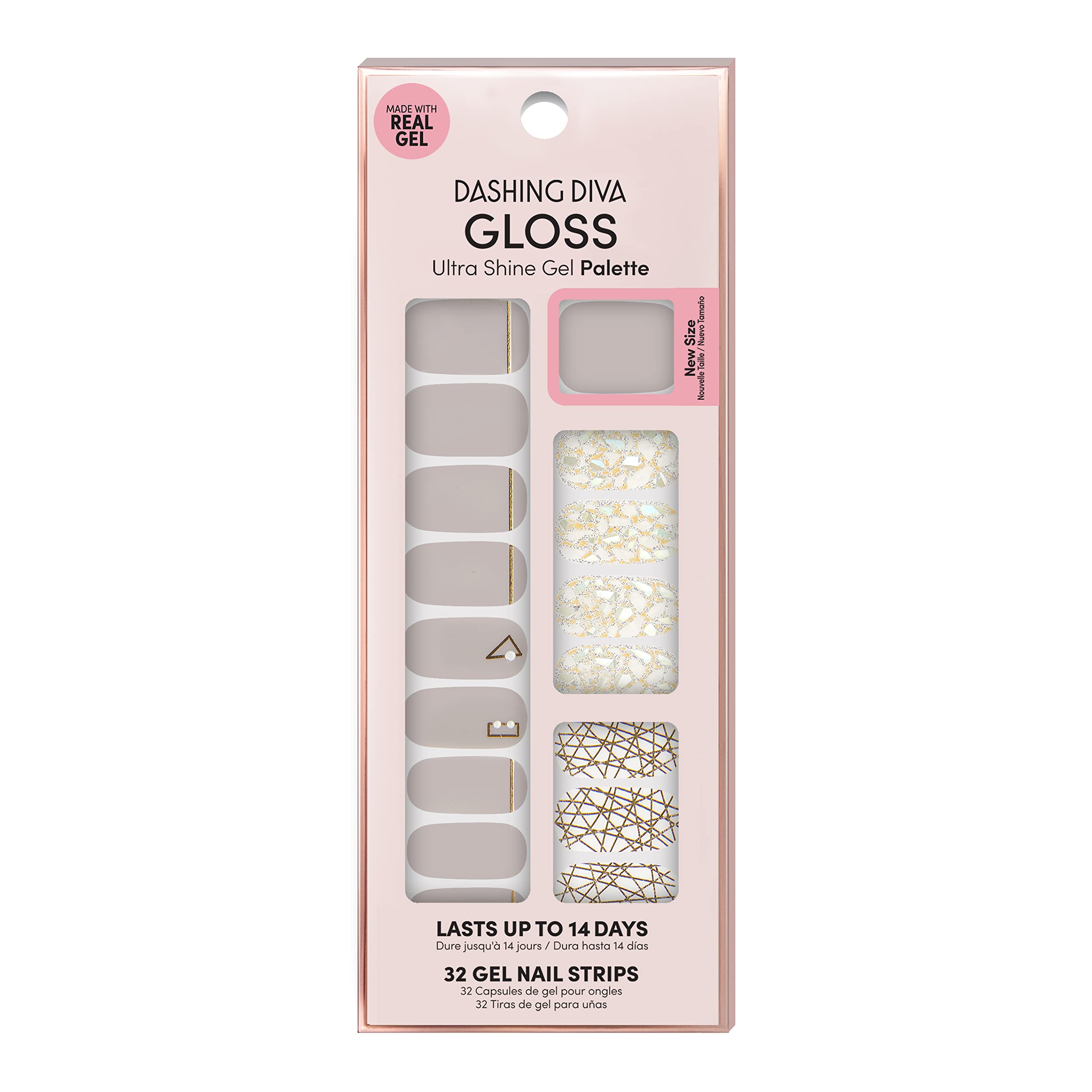 Dashing Diva Gloss Nail Strips - All Lined Up | UV Free, Chip Resistant, Long Lasting Gel Nail Stickers | Contains 32 Nail Wraps, 1 Prep Pad, 1 Nail File