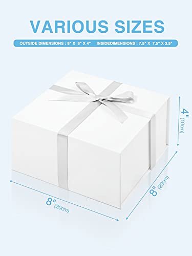 MESHA 8X8X4 Magnetic Gift Box,1PC Gift Box Magnetic Closure,White Gift Boxes with Lids for Keepsakes Jewelry Photography Coffee Mugs Home Ogranization