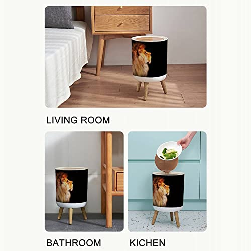 IBPNKFAZ89 Small Trash Can with Lid African Lion Profile Portrait Isolated on Black Spectacular Dramatic Garbage Bin Wood Waste Bin Press Cover Round Wastebasket for Bathroom Bedroom Office Kitchen