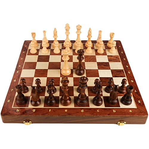 Walnut Chess Set 15'' x 15'' with Felted Game Board Interior for Storage Chess Game for Child & Adult, 2 players