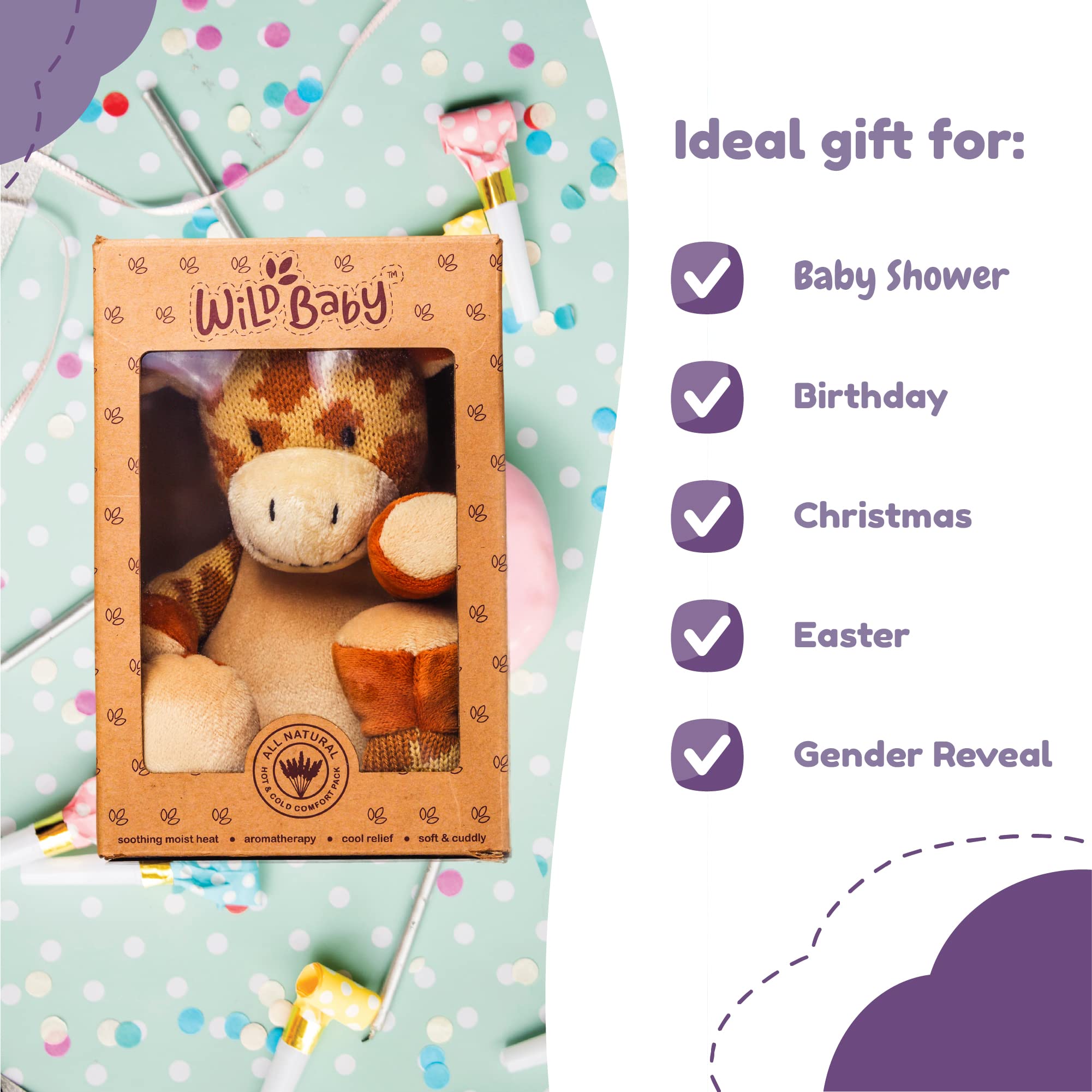 WILD BABY Lion Stuffed Animals, Warmie for Kids, 12 Inch, Microwavable, Heatable Clay Beads, Squishmallow Plush Pal with Dried Lavender Aromatherapy, Soft & Cuddly, Kids Gifts Box Ready