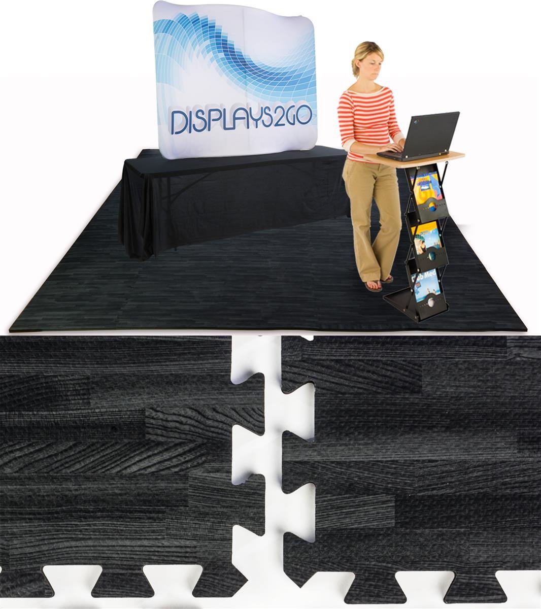Displays2go 26-pc Wood Grain Interlocking Foam Flooring Mats, 0.5 Inch Thick, 10 x 10 Foot Display – Gray (WOMMGYGY)