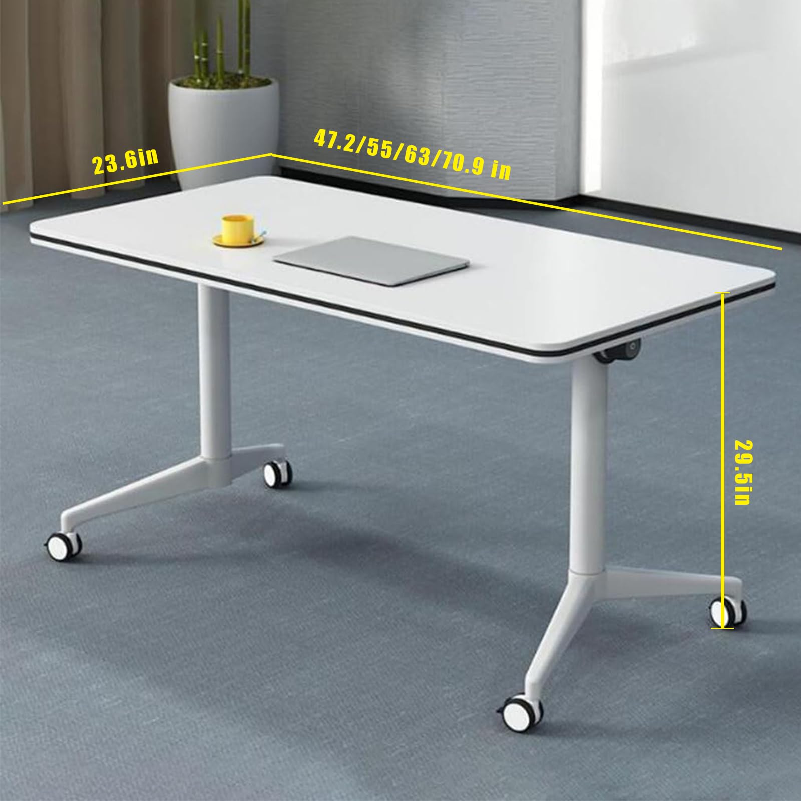 Conference Table Foldable Meeting Tables,4 Pcs Flip Top Mobile Training Table Modern White Portable Table with Silent Wheels Rounded Corner Design for Office,Meeting Room,Classroom (160 * 60 * 75)
