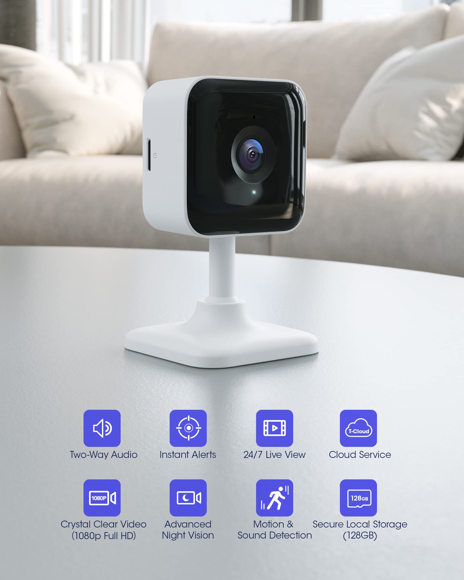 Xbro Security Camera/Baby Monitor, 1080P HD Indoor Camera Includes Night Vision, Motion &Sound Detection, 2-Way Audio, Cloud & SD Card Storage, Compatible with Alexa and Google Assistant