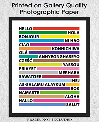 Hello In Different Languages Typography Wall Art Print: 8x10 Unframed Chic, Boho & Modern Posters for Office, Classroom, Dorm, Living Room & Bedroom Decor - Gift Idea for Students, Teachers