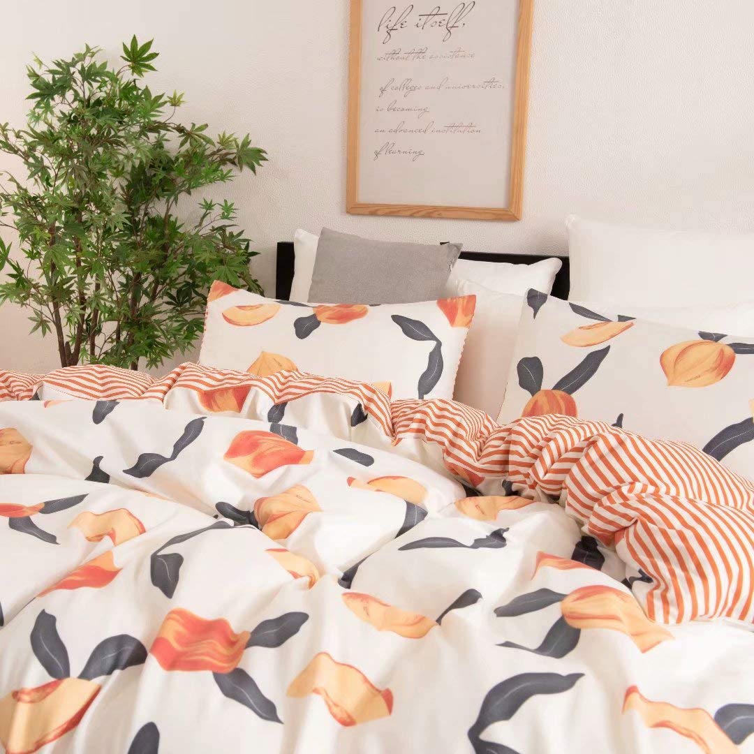 Peach Bedding Cute King Duvet Cover Set Soft Striped Duvet Cover with 1 Duvet Cover and 2 Pillowcases(Peach King)
