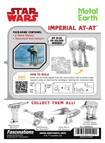 Metal Earth Fascinations Star Wars Imperial at-at 3D Metal Model Kit Bundle with Tweezers