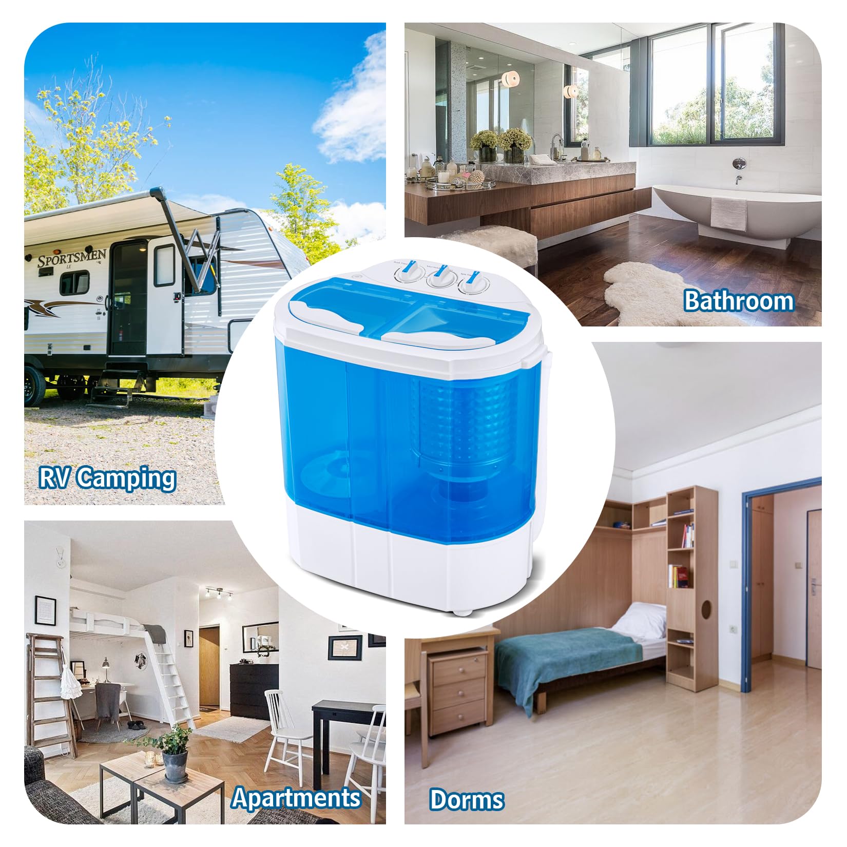 Congermom Portable Twin Tub Washing Machine 15 lbs Capacity Washer and Dryer, 2 In 1 Compact Laundry Machine w/Washer and Spinner Combo and Gravity Drain Pump for Apartment,Dorms,RV Camping