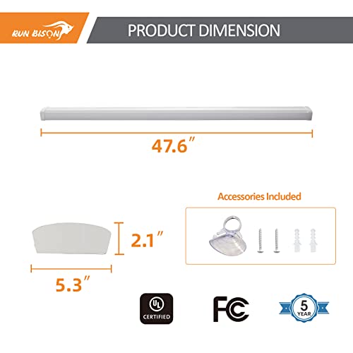 Run Bison 4FT LED Wraparound Light Fixture, 3 Color Selectable 3500K-5000K,Lumen Adjustable 3680/4600/5520LM,120-277V, 0-10V Dimmable Vapor Proof Parking Garage Light Fixture - 2 Pack