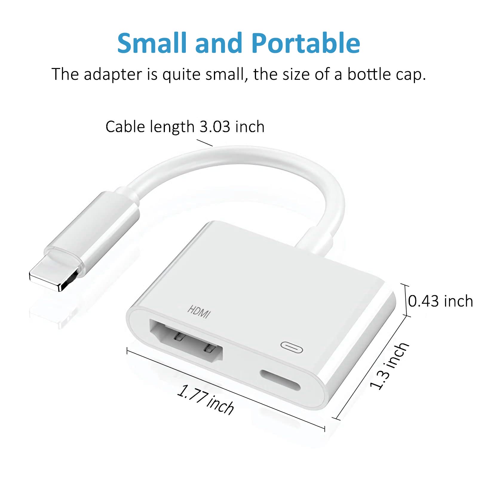 rosyclo Lightning to HDMI Digital AV Adapter, MFi Certified 2K Screen Audio & Video Converter with Charging Cable Connector Compatible iPhone/iPad/iPod for HDTV,Monitor,Projector White
