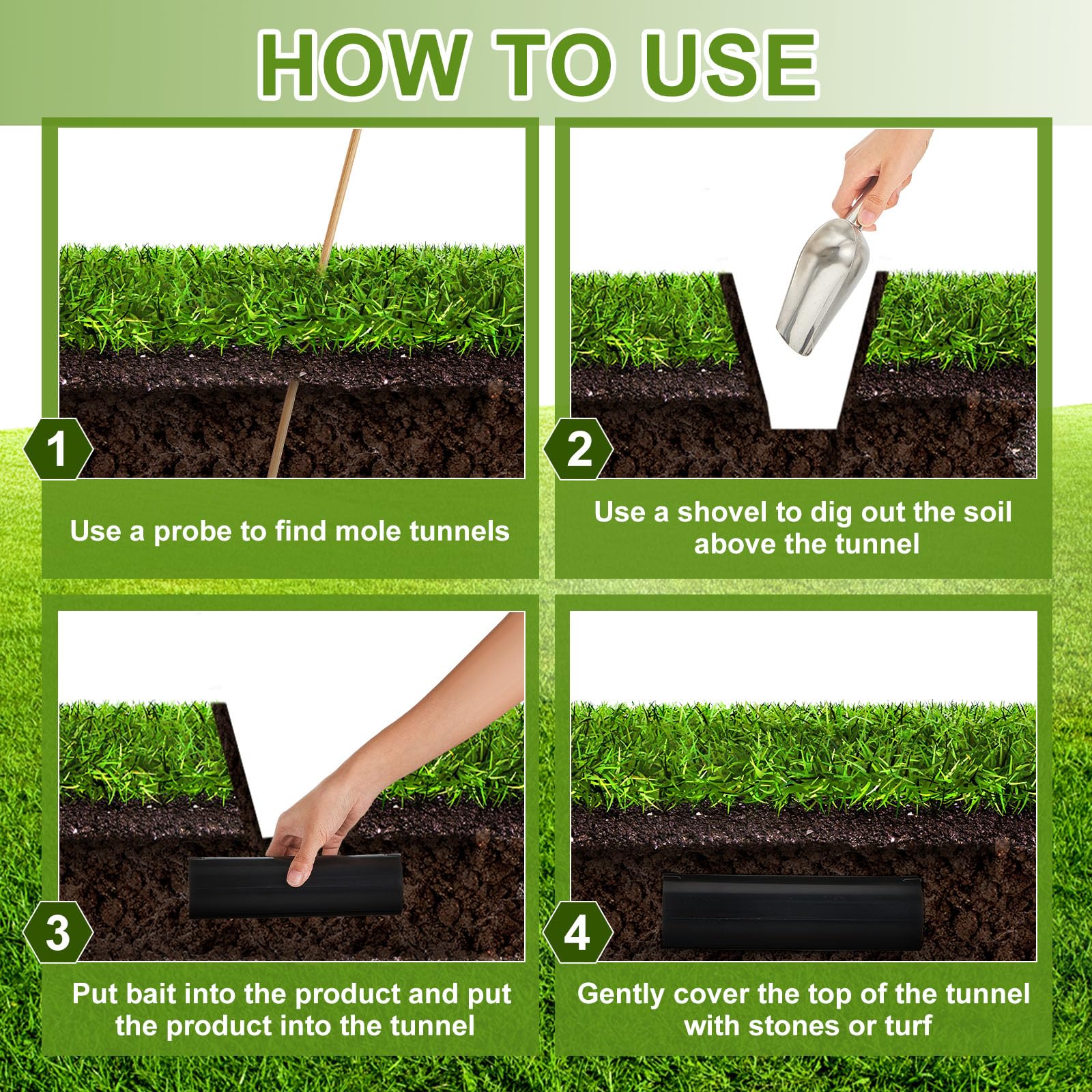 Qualirey 6 Pcs Mole Traps for Lawns Pocket Gopher Trap Catch and Release Live Mole Trap Tunnel Rodent and Gopher Trap Humane Mole Traps for Lawns, Easy to Use, Reusable for Eliminating Pests (Black)