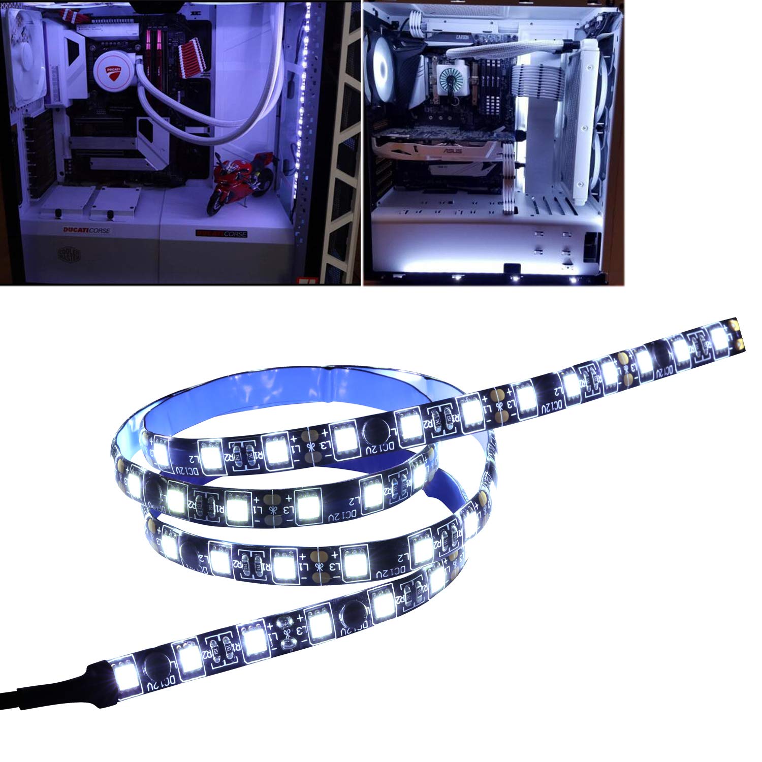 DS PC LED Strip via Magnetic for Computer Case Mid Tower Full Tower (White Lighting, SATA Connector, 39 inch Length, S Series)