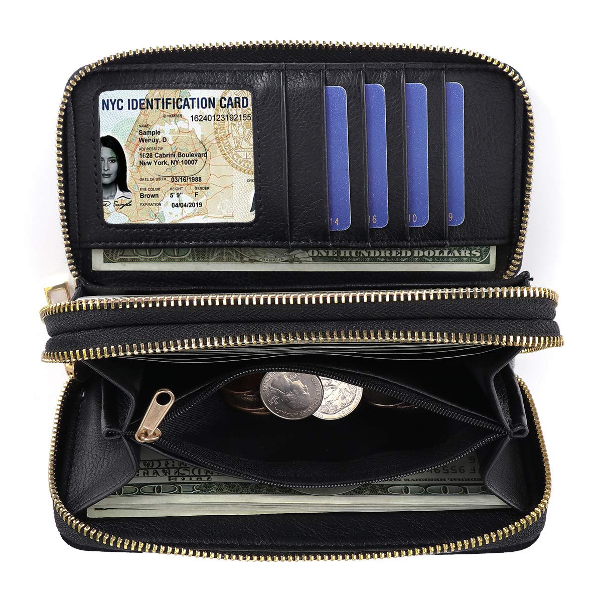 XEYOU Double Zipper Long Clutch Wallet Cellphone Wallet for Women with Wristlet Strap for Card, Cash, Coin, Bill