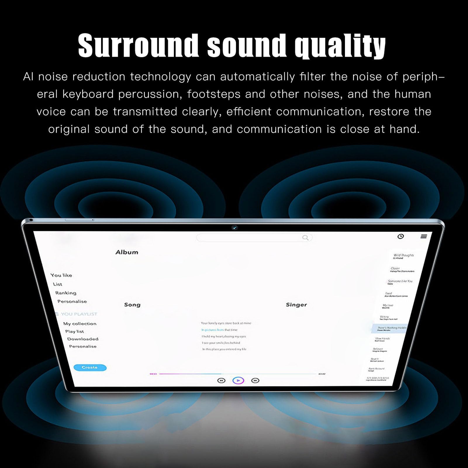 DAUERHAFT 10.1 Inch Tablet, 5.0 Tablet 100-240V 8MP 16MP Black 7000mAh 8GB 256GB 4G Network 8 Core CPU for Android 12 for Office (US Plug)