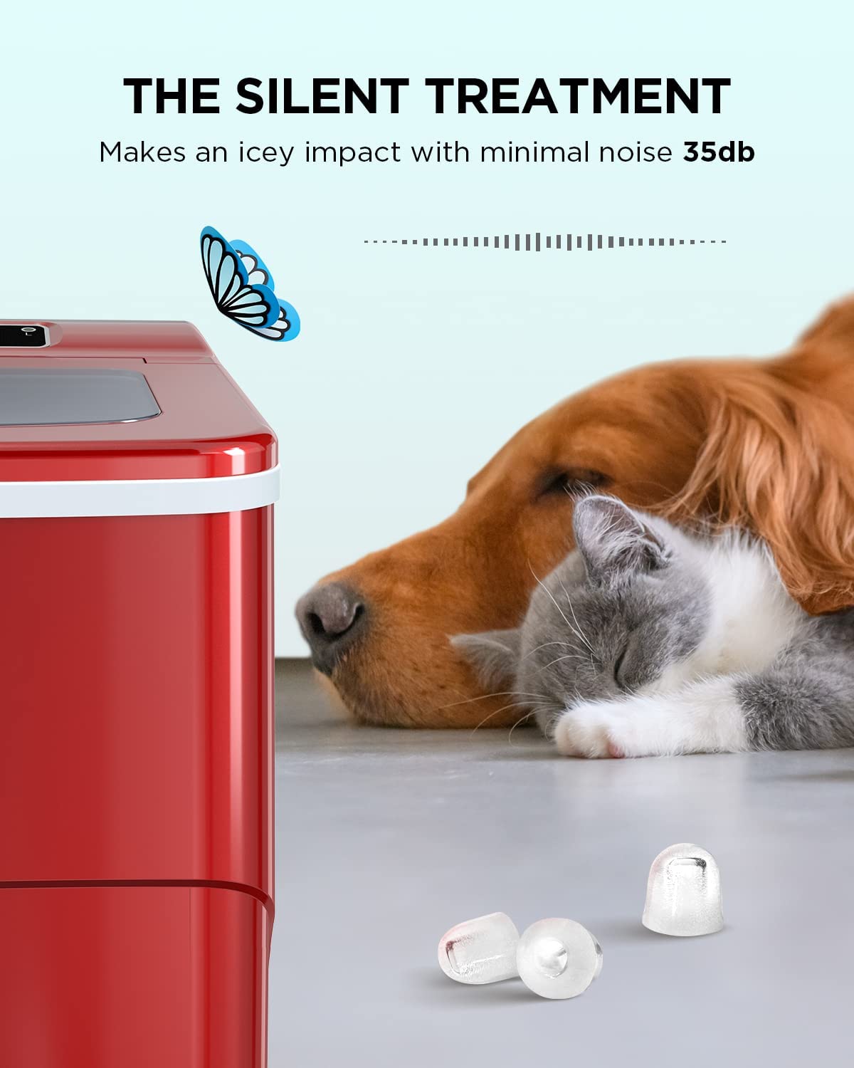 Ice Makers Countertop - Silonn Portable Ice Maker Machine for Countertop, Make 26 lbs Ice in 24 hrs, 2 Sizes of Bullet-Shaped Ice with Ice Scoop and Basket, Red