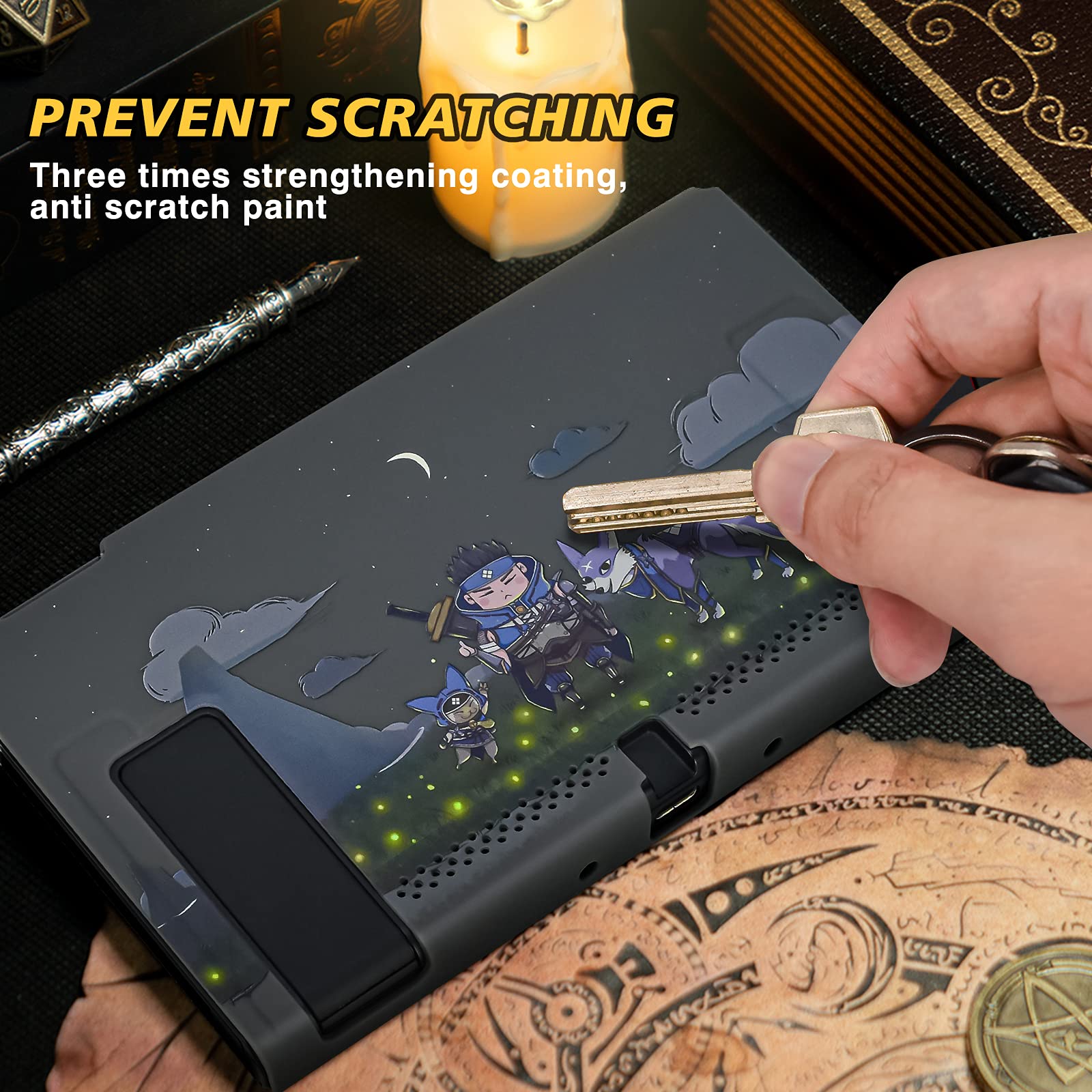 DLseego Dockable Protective Case Compatible with Switch, Soldier Wolf Pattern Cover Case with Anti-Scratch and Shock-Absorption Design with 2 pcs Thumb Grips - Monster Hunter