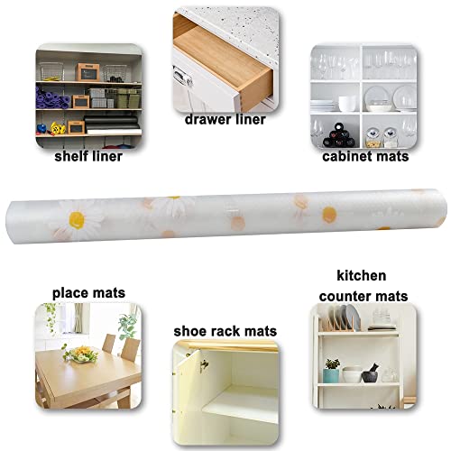 Shelf Liners for Kitchen Cabinet, Waterproof Drawer Liner for Bathroom, Refragerator Mats Sink Liner No Slip Cupboard Mats Non Adhesive EVA Place Mats Roll - Clear Daisy 12"ร236.2"