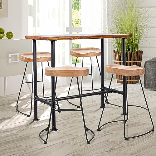 LOKKHAN Rectangular Dining Table for 4, (47.3" L x 41.3" H x 23.6" W), Heavy Duty Metal Pipe, Solid Wood Desktop, Home Kitchen Bar Office Cafe Pub, Rustic Industrial, Black & Brown