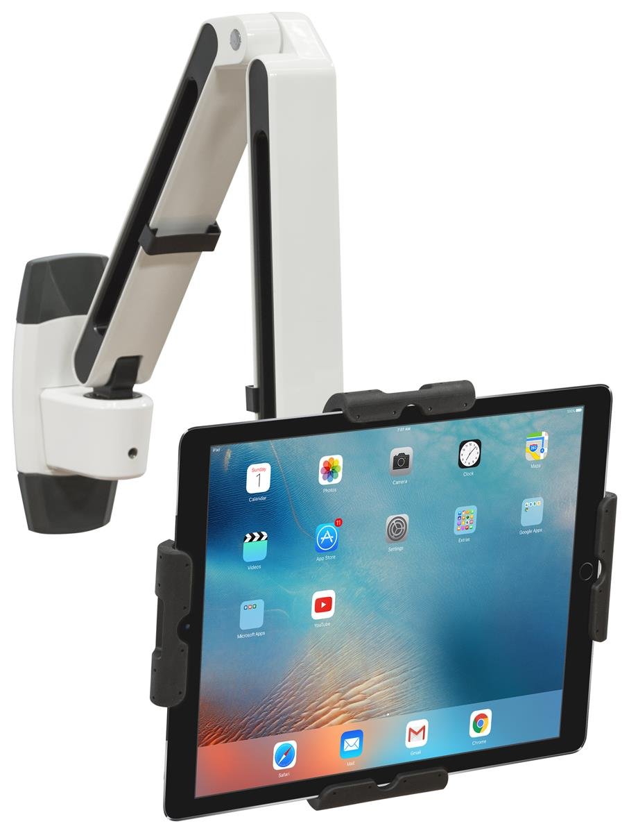 Displays2go, Extendable Wall Mounted Tablet Mount, Aluminum Construction – White, Black (IPROFLXWDA)