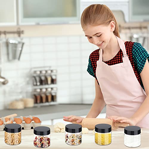 Mimorou 100 Pcs Plastic Jars with Lids Wide Mouth Round Clear Containers, Black Pen and Labels Refillable Airtight Travel Storage Leak Proof Small for Storing Dry Food, Makeup, Honey, Butter (2 oz)