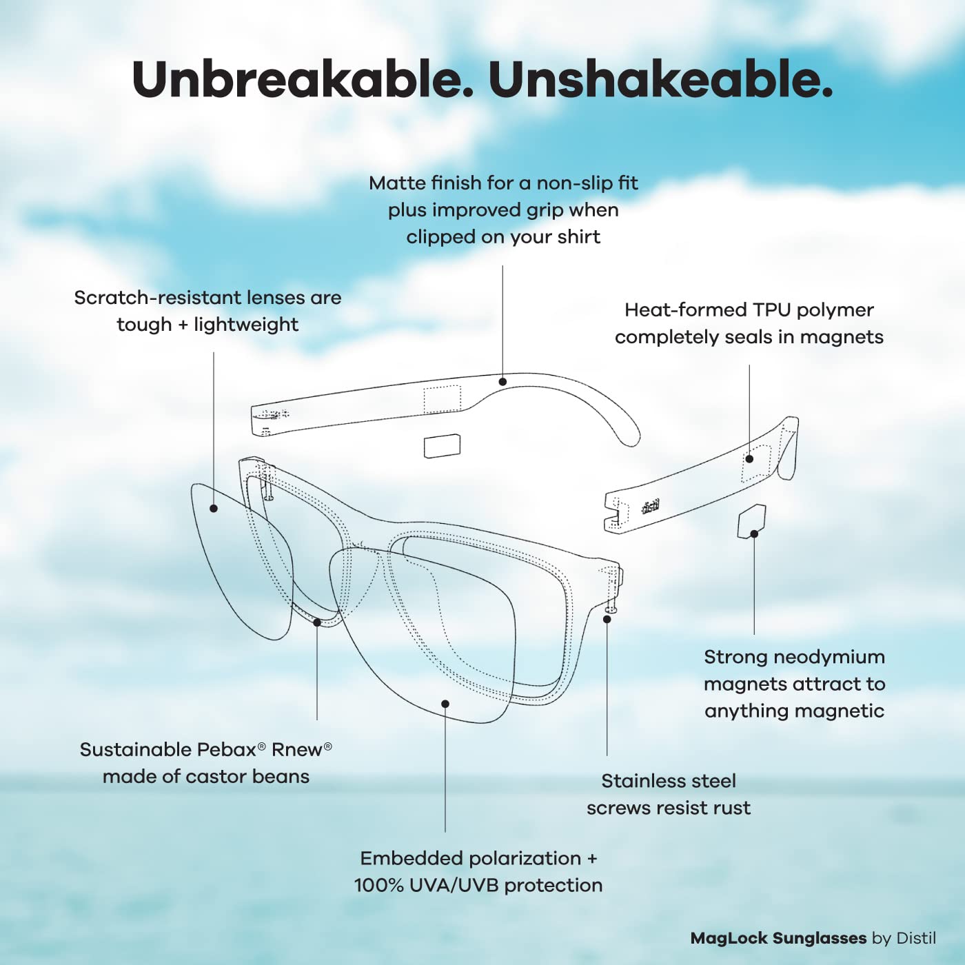 Distil Union Folly MagLock Seafarer Polarized Sunglasses | Lightweight, Flexible and Secure (Anchor Black, Gray Polarized Lens)