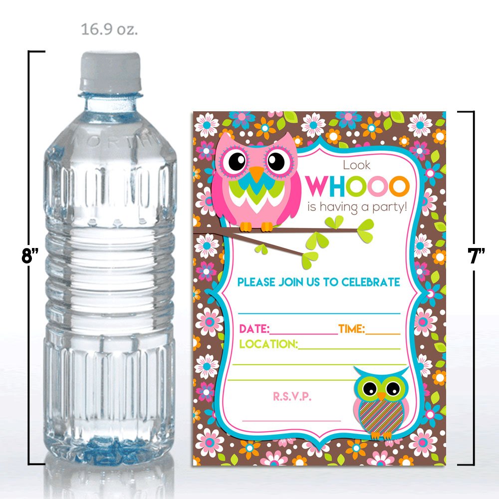 Owl Themed Birthday Party Celebration Invitations 20 5x7 Fill In Cards with Twenty White Envelopes by AmandaCreation Look Whoo is having a birthday!