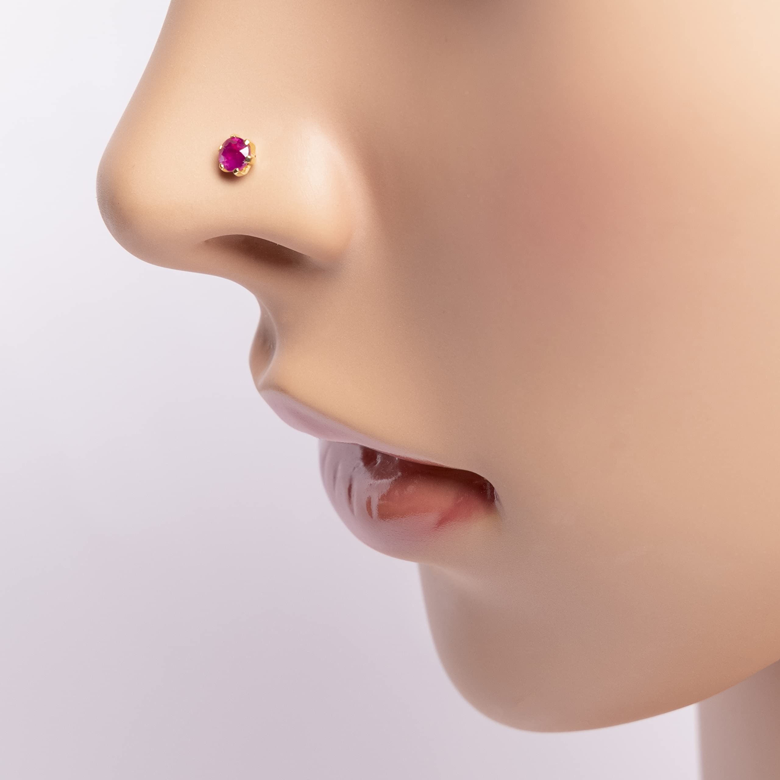 Demira Jewels Handcrafted Natural solitaire Red Ruby in 14K Yellow Gold with 8MM Post Lenght and 16 Gauge Thickness Long Screw Back.