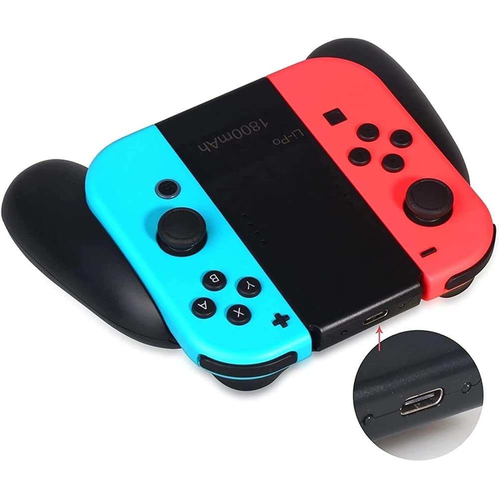 Dobe Joy Con Charging Grip with 1800mAh Battery, 2-in-1 Comfort Grip for Nintendo Switch Joy-Con Controller, Joycon Charger with 32in USB-C Cable, Power & Charge Indicators, Overcharge Protection