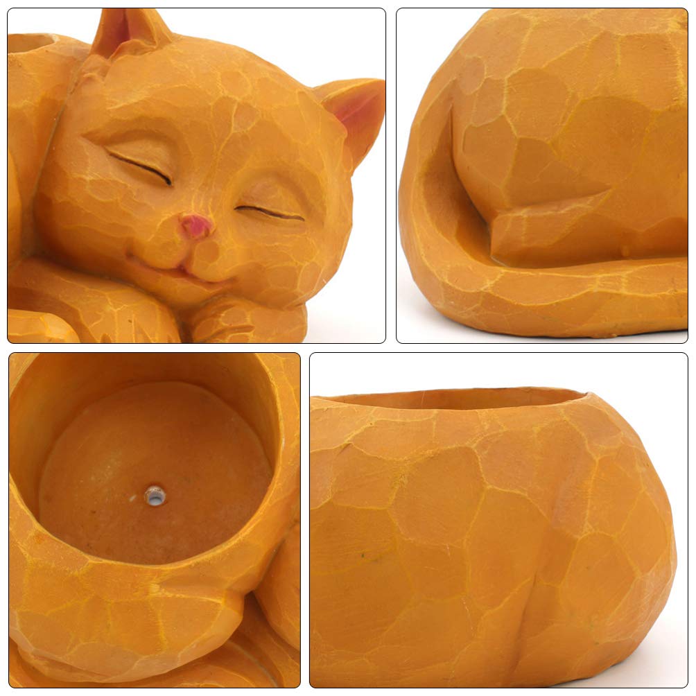 Hemoton Resin Succulent Planter Pot Sleeping Cat Flower Pot Animal Plants Bonsai Holder Flower Container Desktop Flower Vase Table Art Statue for Home Office Desktop Decor