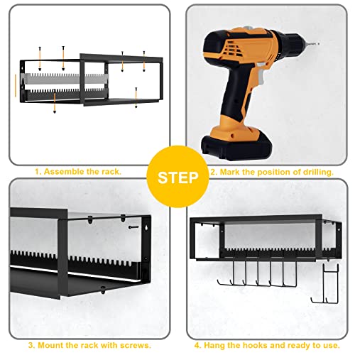 SRIWATANA Power Tool Organizer Wall Mounted, 2-Tier Heavy Duty Metal Storage Rack for Handheld and Power Tools, Utility Holder, Cordless Drill Storage, Black