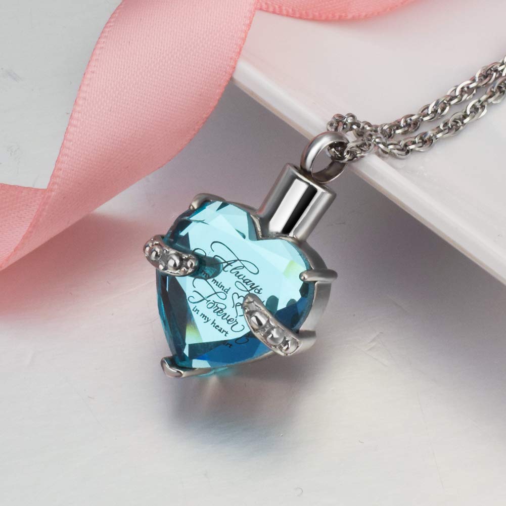 XIUDA Crystal Urn Necklace for Human Ashes Heart Birthstone Memorial Cremation Jewelry Ash Necklace for Women