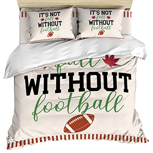Twin Duvet Cover Set - American Football 4 Pcs Comforter Cover Bedding Sets with Zipper Closure, Fall Red Maple Leaf Red Striped Microfiber Bed Sheet Soft Quilt Cover with 2 Pillow Shams