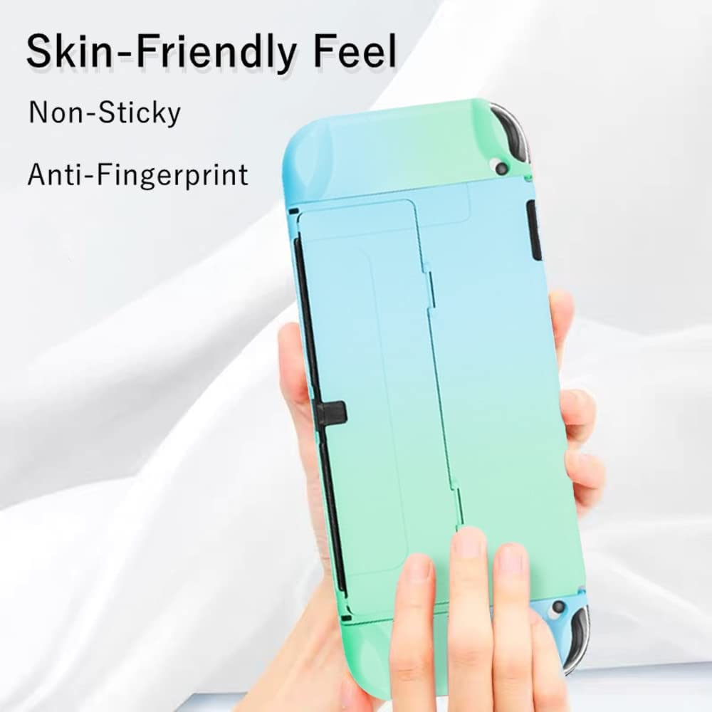 Dockable Protective Case for Nintendo Switch OLED Model, Hard PC Case Cover Compatible with Switch OLED Console and Joy-Con, Grip Cover with Anti-Shock & Anti-Fall - Fit in the Dock(blue+green)