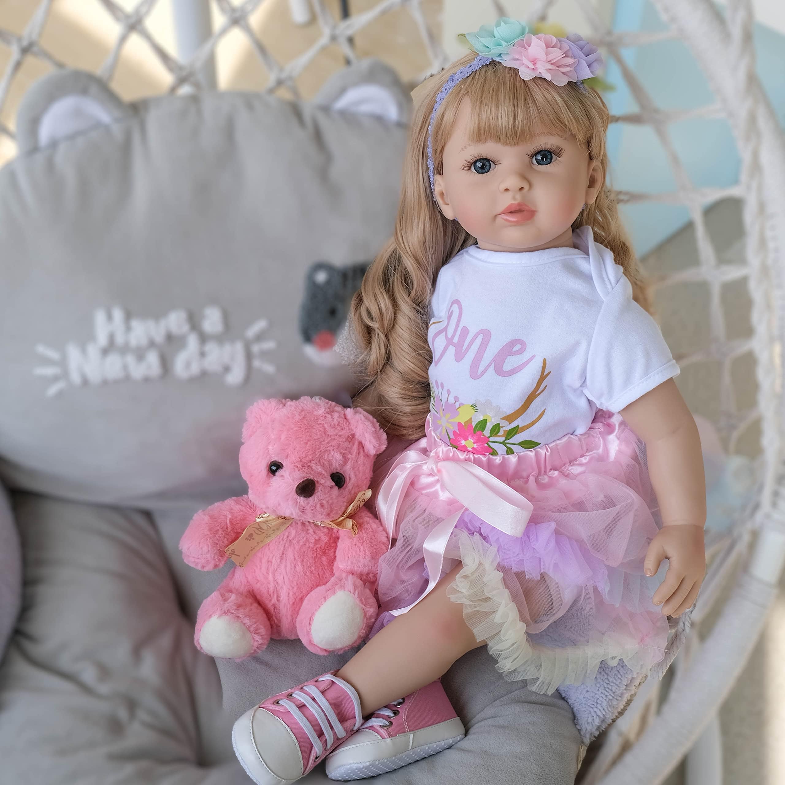 Zero Pam Reborn Baby Dolls Toddler Blonde Hair Girl 24 Inch 60 cm Realistic Silicone Baby Dolls That Look Real Lifelike Baby Dolls with Weighted Body and Toy Accessories Princess Doll for Girls