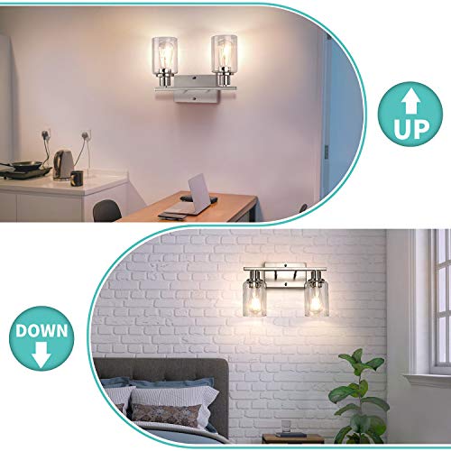 ShineTech 2-Light Bathroom Vanity Light Fixtures, Modern Vanity Lights with Clear Glass Shade, Brushed Nickel Bathroom Wall Light, Wall Sconce Wall Lamp for Mirror Kitchen Living Room Bedroom Hallway