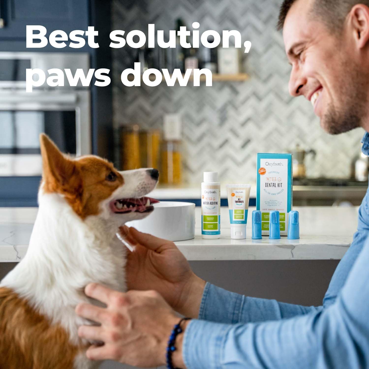 Oxyfresh Premium Pet Dental Kit for Dogs & Cats β Easy Solution for Pet Fresh Breath, Clean Teeth, Control Plaque & Tartar β Vet Formulated Pet Toothpaste 1oz + Water Additive 3oz + 3 LG Brushes Kit
