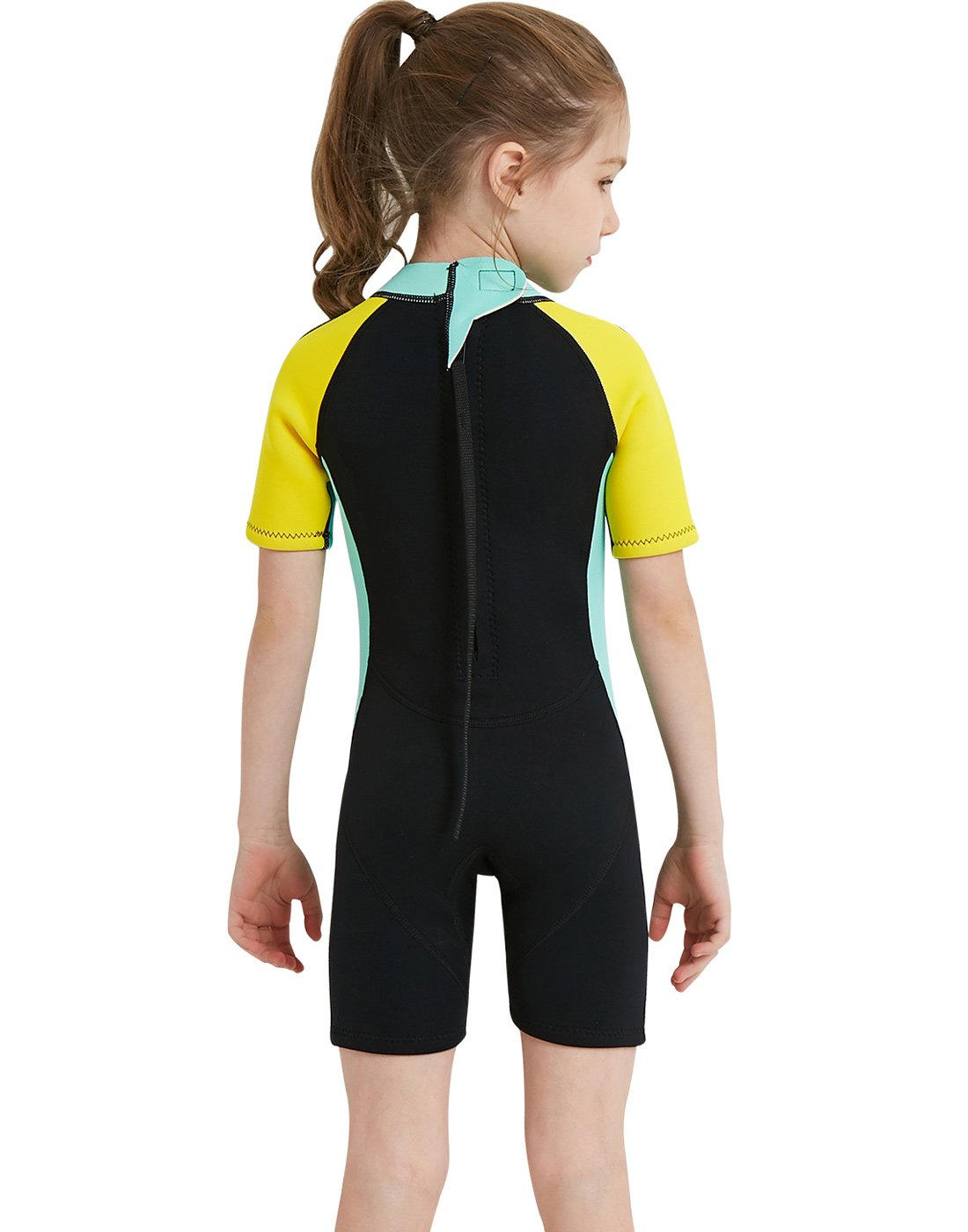 DIVE & SAIL Kids Shorty Suit Short Sleeve Warm Wetsuit 2.5mm Diving Suit Full Suit Back Zipper One Piece Swimsuit Green S