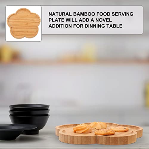 Hemoton Wood Serving Tray Flower Shaped Dessert Plate Food Tray Dinner Plate Serving Platter Appetizer Plates for Steak Fish Seafood Cooking Baking Yellow