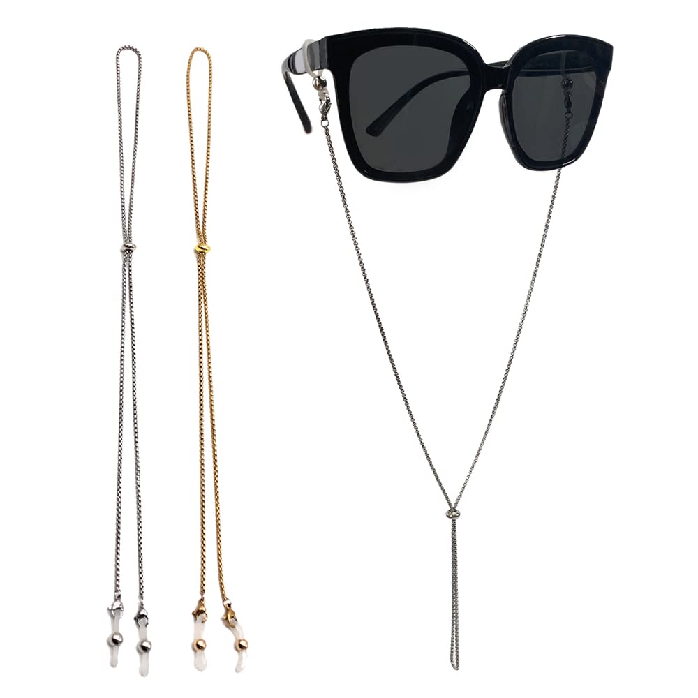 DECKER Metal Glasses Chain for Women Gold and Silver Eyeglasses Holder 2 PCS PACK Women’s eyeglass chain eyewear retainer Eyeglasses Holder Around Neck