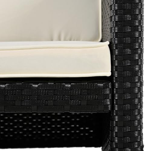 LOUHME c - Outdoor Rattan Sectional Sofa Set with Mini Couch, Patio Conversation Set Featuring Wooden Seats and Storage Spaces, for Garden and Poolside, Beige