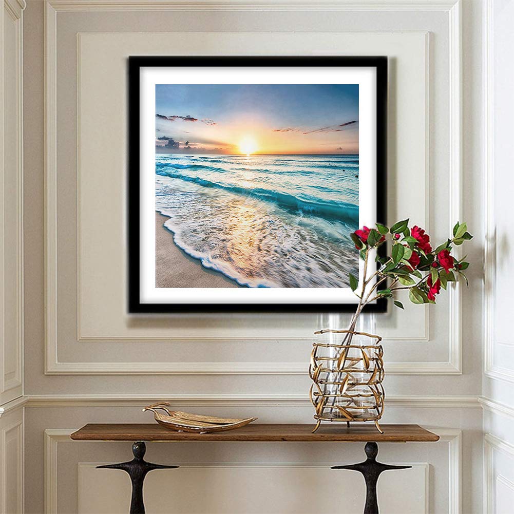 Cyrine Diamond Art Beach, Beach Diamond Painting Kits for Adults Kids Beginner,Ocean Diamond Painting Sunset for Gift Home Wall Decor