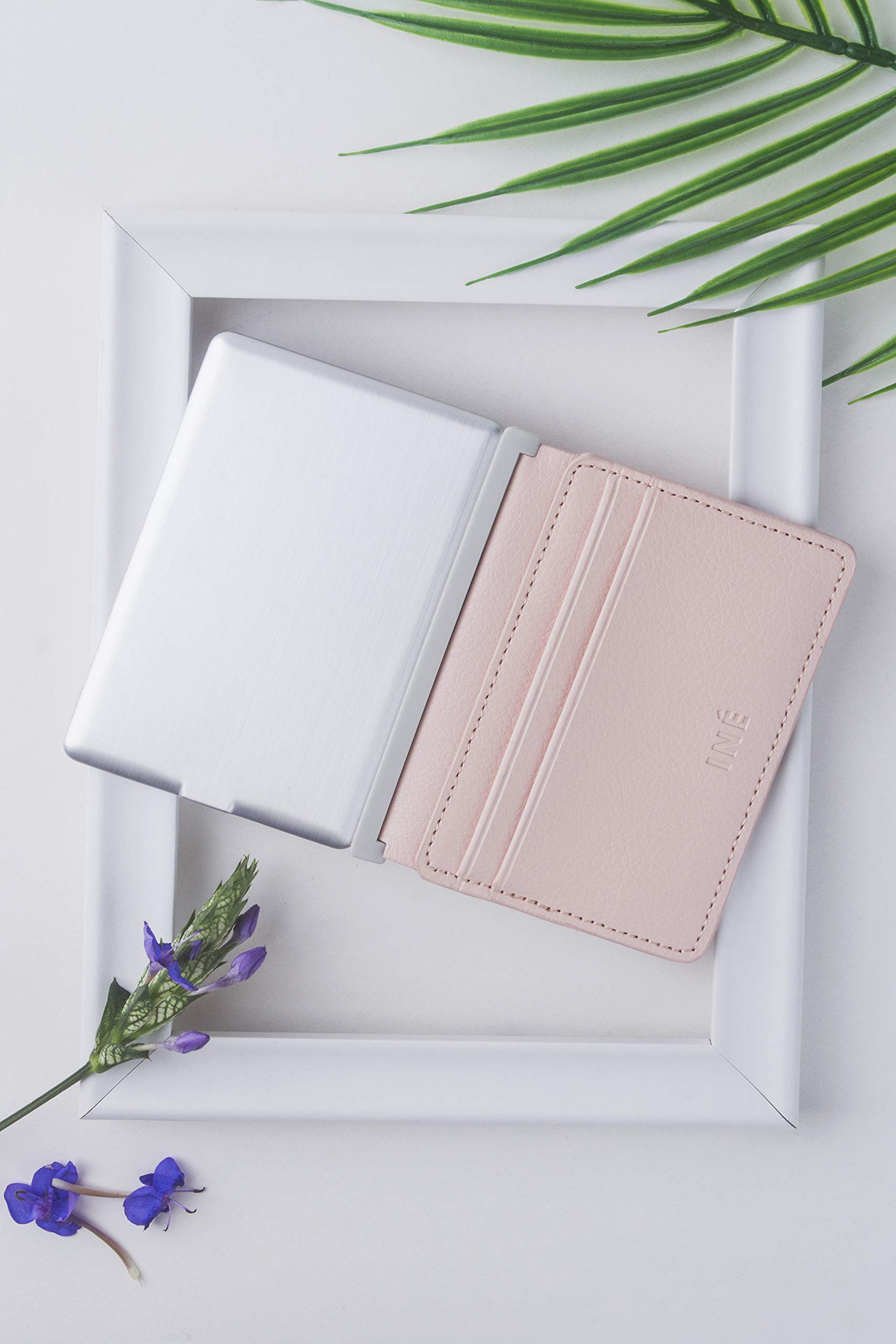 Xoopar Iné Power Wallet 3,000 mAh Ultra Thin 4-RFID Credit Card Slots Recycled Leather & Brushed Aluminum (Sweet Pink)