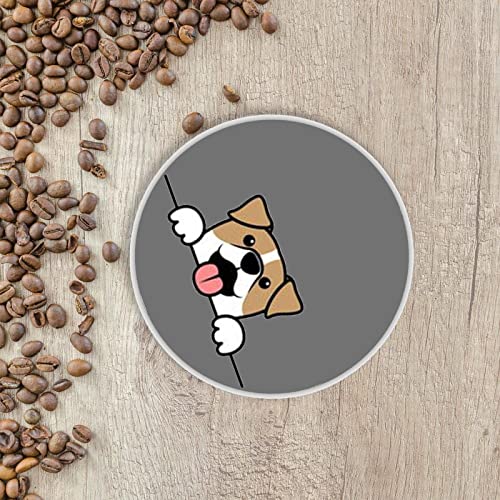 Fun Cup mat Circle Made by MDF Print Tongue Out Dog
