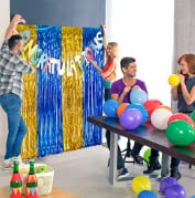 LOLStar 1 Pack Blue and Gold Graduation Party Decoration 2023, 3.3x6.6 ft Foil Fringe Curtains, Tinsel Backdrop, Graduation Photo Booth Prop Streamer Backdrop for High School College University Party