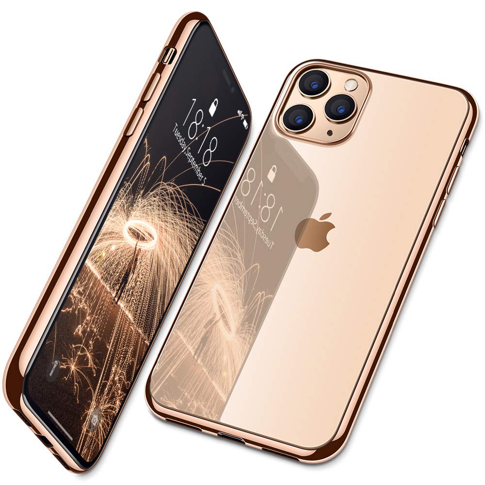 DTTO Compatible with iPhone 11 Pro Case, Slim Fit Clear Soft TPU Cover Case with Metal Luster Edge for 2019 iPhone 5.8 Inch-Gold
