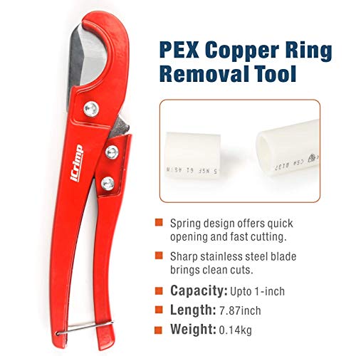 iCrimp F1807 Copper Ring Crimping Tool Kit for 3/8,1/2,3/4,1-inch- Free Removal Tool& Pex Pipe Cutter&Gauge- For All US F1807 Standards
