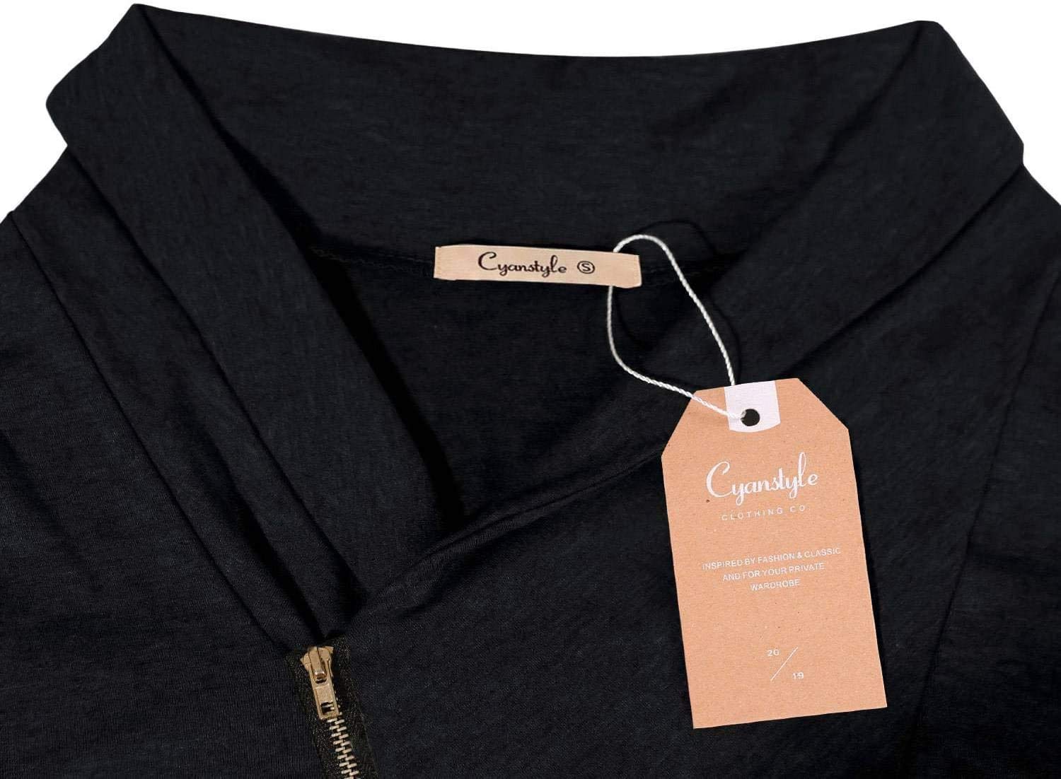 Cyanstyle 2019 Winter Women’s Long Sleeve Pullover Zipper Cowl Neck Tops Solid Sporty Sweatshirts Black Large